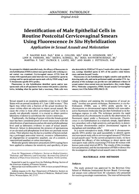 Pdf Identification Of Male Epithelial Cells In Routine Postcoital Cervicovaginal Smears Using