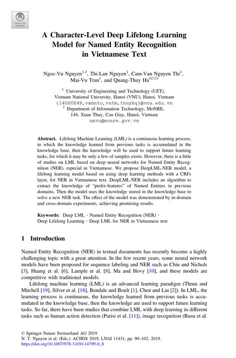 Pdf A Character Level Deep Lifelong Learning Model For Named Entity