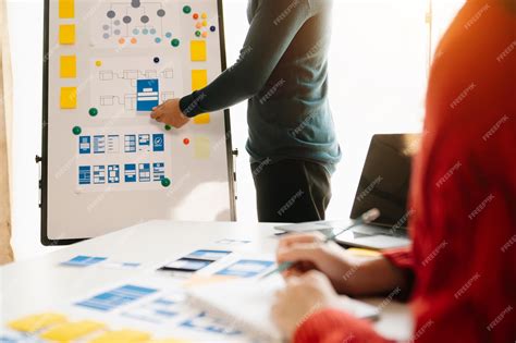 Premium Photo Ux Developer And Ui Designer Brainstorming About Mobile App Interface Wireframe