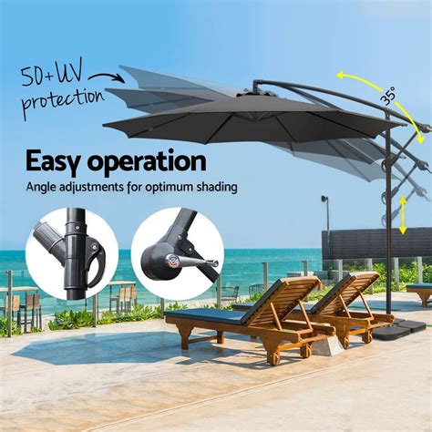 3m Umbrella Wbase Outdoor Cantilever Beach Garden Patio Parasol Charc