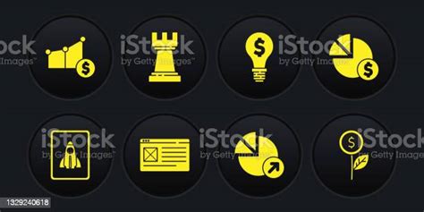 시작 프로젝트 개념 파이 차트와 달러 브라우저 창 금융 성장 전구 체스 달러 공장 및 아이콘을 설정합니다 벡터 개념에 대한 스톡 벡터 아트 및 기타 이미지 Istock