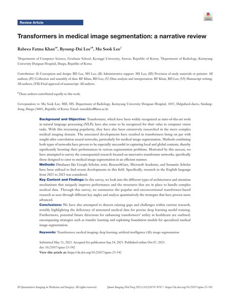 Pdf Transformers In Medical Image Segmentation A Narrative Review
