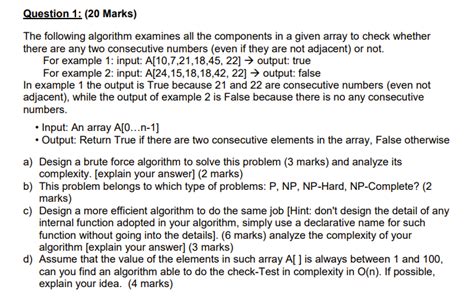Solved Question Marks The Following Algorithm Chegg