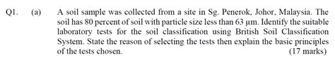 Solved Q1 A A Soil Sample Was Collected From A Site In Chegg Com