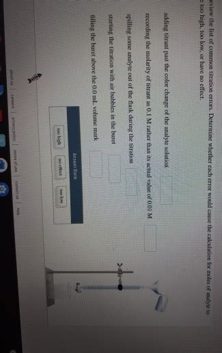 solved eview the list of common titration errors determine