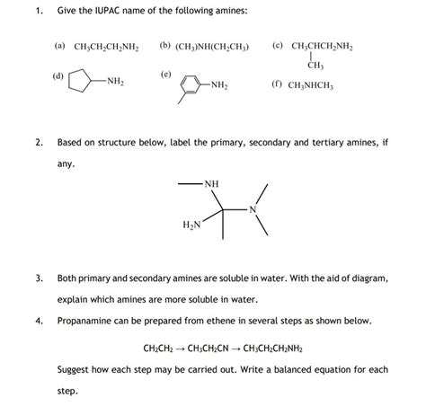 Solved 1. Give the IUPAC name of the following amines: (a) | Chegg.com
