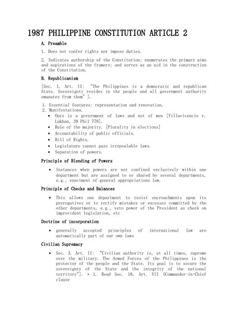 1987 Philippine Constitution Article 2 Pdf Separation Of Church And State Separation Of Powers
