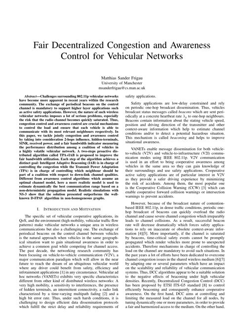 Pdf Fair Decentralized Congestion And Awareness Control For Vehicular Networks