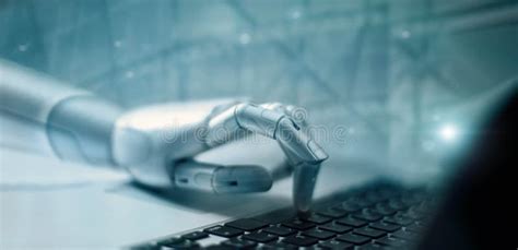 Machine Learning Hand Of Robot Touching On Binary Data Futuristic