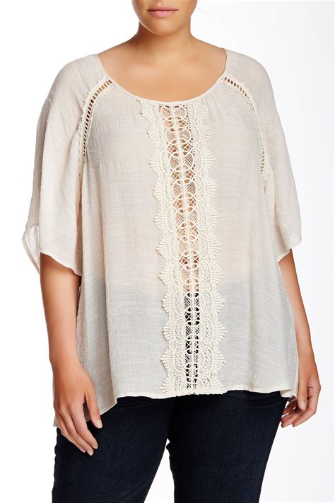 Crocheted Front Peasant Blouse Plus Size Plus Size Blouses Peasant