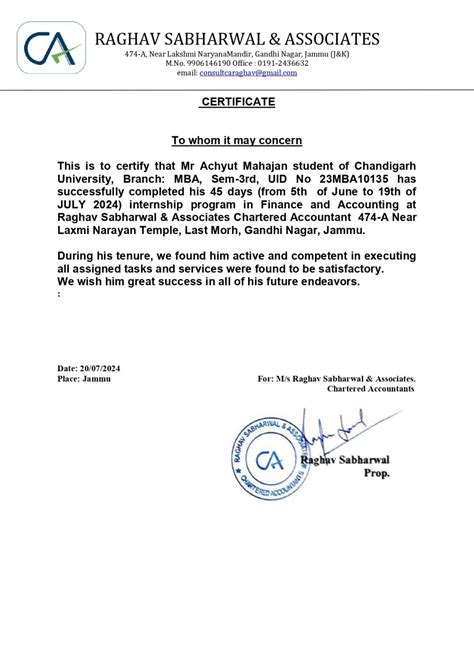 Finished My Internship At Raghav Sabharwal And Associates Achyut Mahajan Posted On The Topic