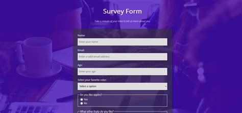 GitHub br adriel survey form page Uma página de formulário desenvolvida o propósito de