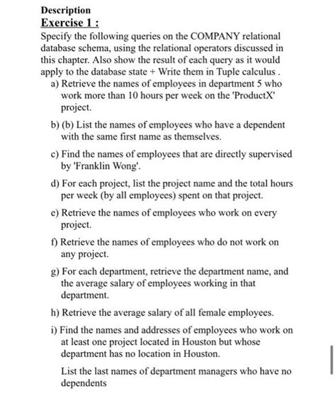 Solved Description Exercise 1 Specify The Following