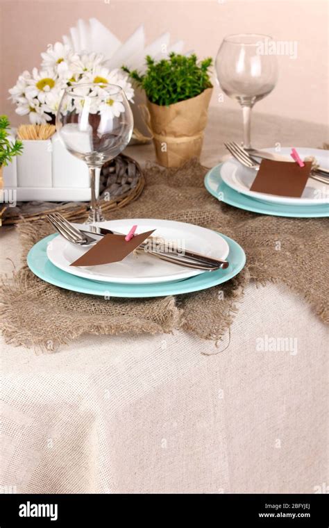 Rustic Table Setting Stock Photo Alamy