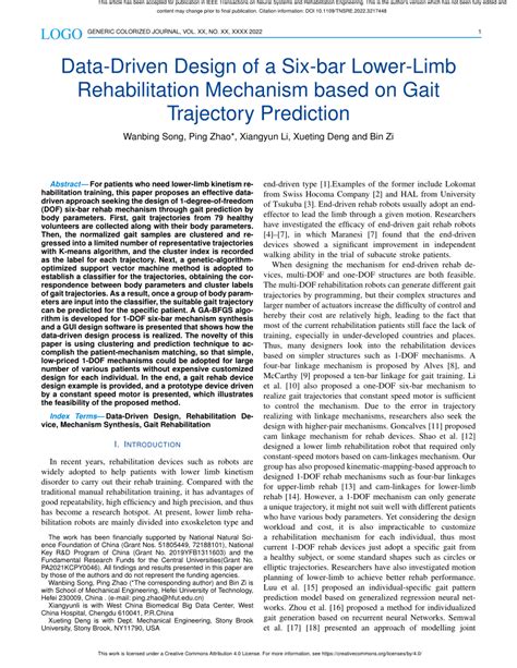 pdf data driven design of a six bar lower limb rehabilitation
