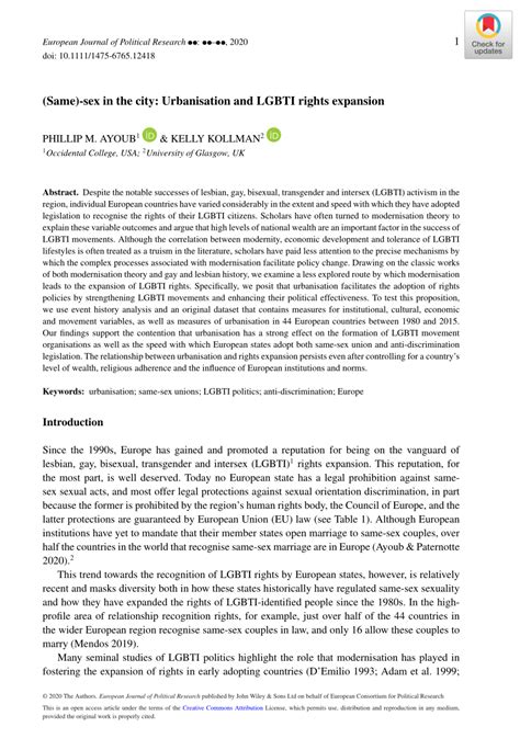 Pdf Same‐sex In The City Urbanisation And Lgbti Rights Expansion