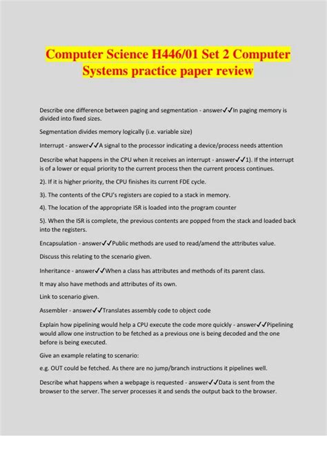 Computer Science H44601 Set 2 Computer Systems Practice Paper Review