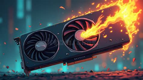 Nvidia Gpu Burning With Green Fire Showing Power And Performance Stock