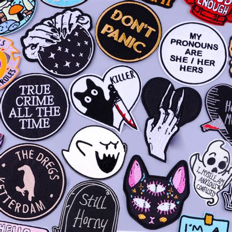 Punk Cat And Knife Patch Hippie Embroidery Patches For Clothing Diy