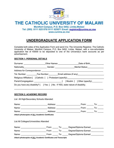 Catholic University Of Malawi Application Pdf Form Formspal