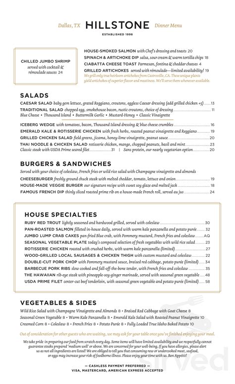 Hillstone Menu In Santa Monica California Usa