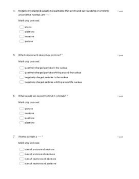 Atoms And Subatomic Particles Quiz PDF Printable By Hemlock Science Shop