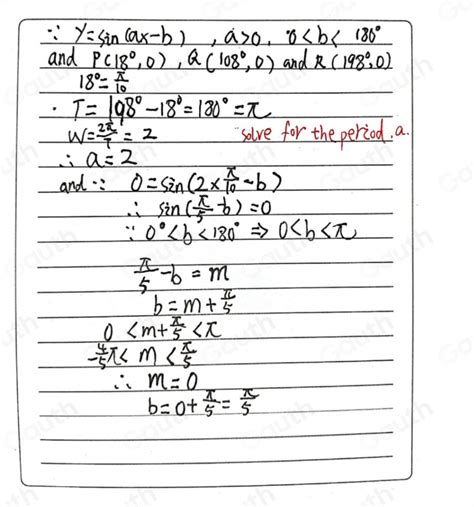 Solved The Figure Shows Part Of The Curve With Equation Y Sin Ax B Where A 0 0 The Curve