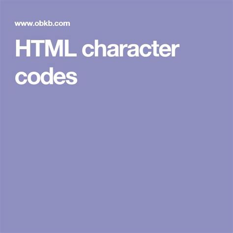HTML Character Codes Coding Character Technology