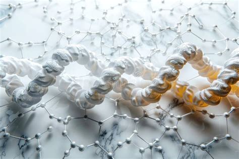 Abstract Molecular Structure With White And Golden Elements