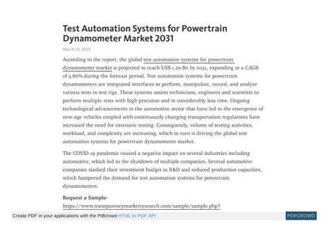 Ppt Test Automation Systems For Powertrain Dynamometer Market 2031 Powerpoint Presentation