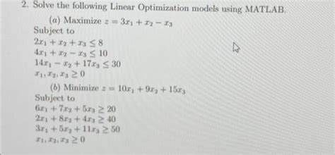 solved 2 solve the following linear optimization models