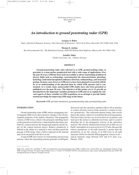 Pdf An Introduction To Ground Penetrating Radar Gpr