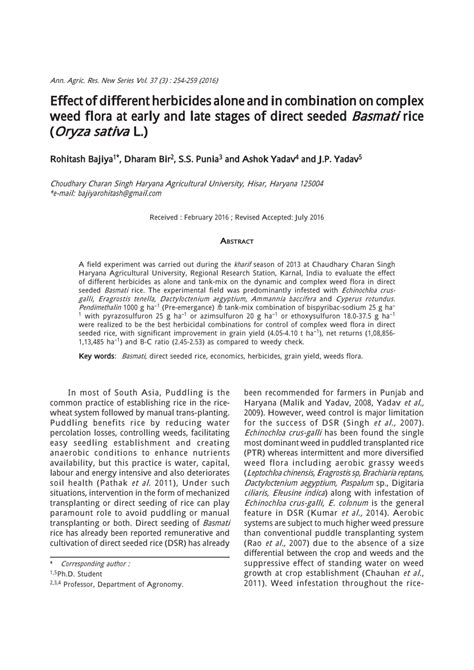 Pdf Effect Of Different Herbicides And Their Tank Mix Application On Weed Dynamics Of Direct