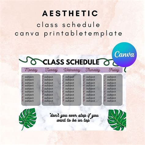 School Schedule Printable Class Template Printable Template Template Canva A4 Printable