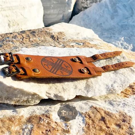 Tengri Göktürk Tamgalı Deri Bileklik Kolye Hediyeli