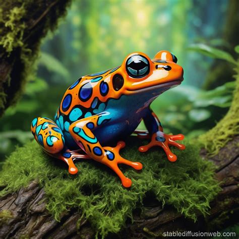 Vibrant Poison Dart Frog On Mossy Tree Trunk Stable Diffusion Online