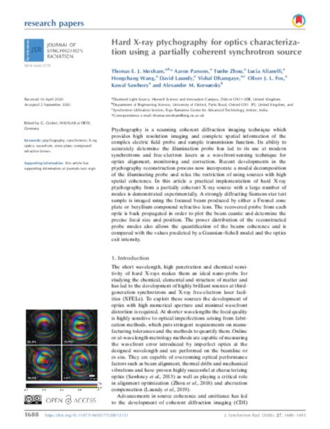 Pdf Hard X Ray Ptychography For Optics Characterization Using A Partially Coherent Synchrotron