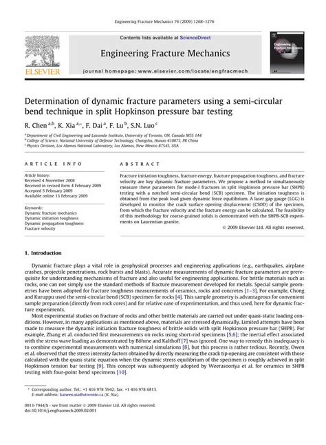 Pdf Determination Of Dynamic Fracture Parameters Using A Semi