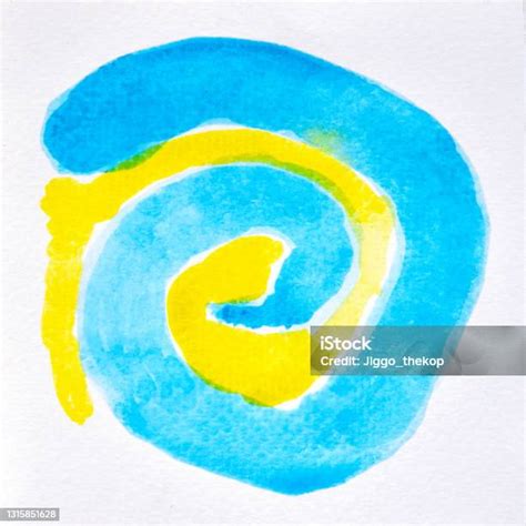 종이에 추상적인 파란색과 노란색 수채화의 사진 이미지 배경에 대한 파란색과 노란색 수채화의 손 페인트 차이 색상을 혼합하는 종이에 젖은 기술 0명에 대한 스톡 사진 및 기타