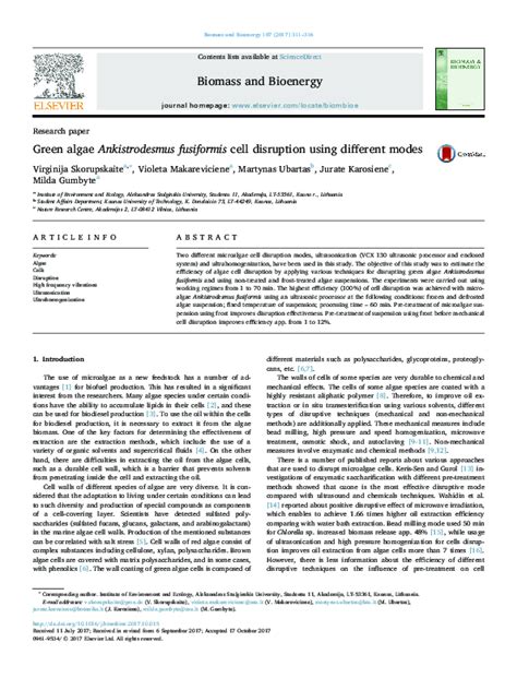 Pdf Green Algae Ankistrodesmus Fusiformis Cell Disruption Using