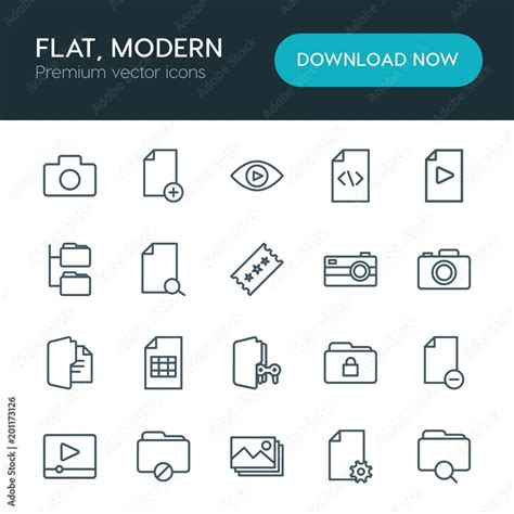 Modern Simple Set Of Folder Video Photos Files Vector Outline Icons Contains Such Icons As