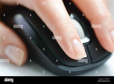 Woman Hand On Computer Mouse Stock Photo Alamy