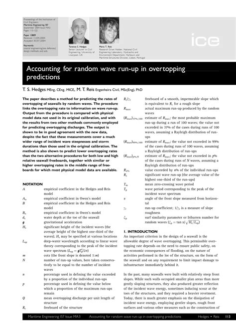 Pdf Accounting For Random Wave Run Up In Overtopping Predictions