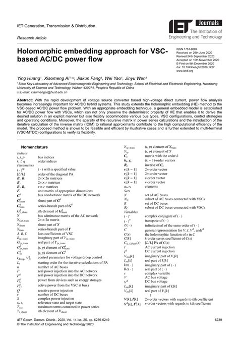 Holomorphic Embedding Approach For Vsc Based Acdc Power Flow Request Pdf
