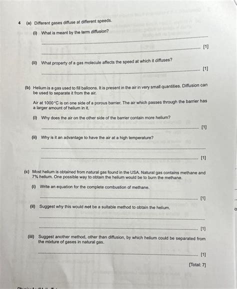 Solved 4 A Different Gases Diffuse At Different Speeds