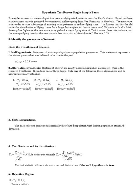 Hypothesis Test Report Ztest For Mean Pdf P Value Statistical Hypothesis Testing