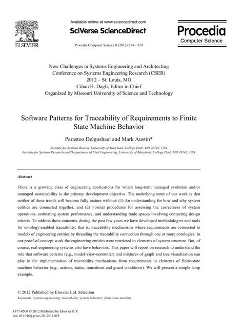 Pdf Software Patterns For Traceability Of Requirements To Finite State Machine Behavior