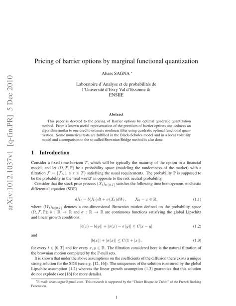 PDF Pricing Of Barrier Options By Marginal Functional Quantization