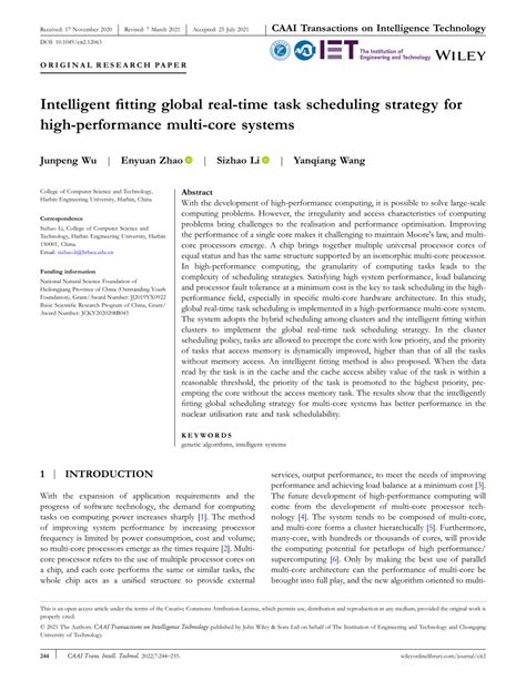 Pdf Intelligent Fitting Global Real‐time Task Scheduling Strategy For High‐performance Multi