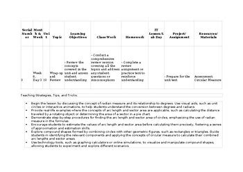 Lesson Unit Plan CAIE Add Math IGCSE Topic Circular Measure Latest